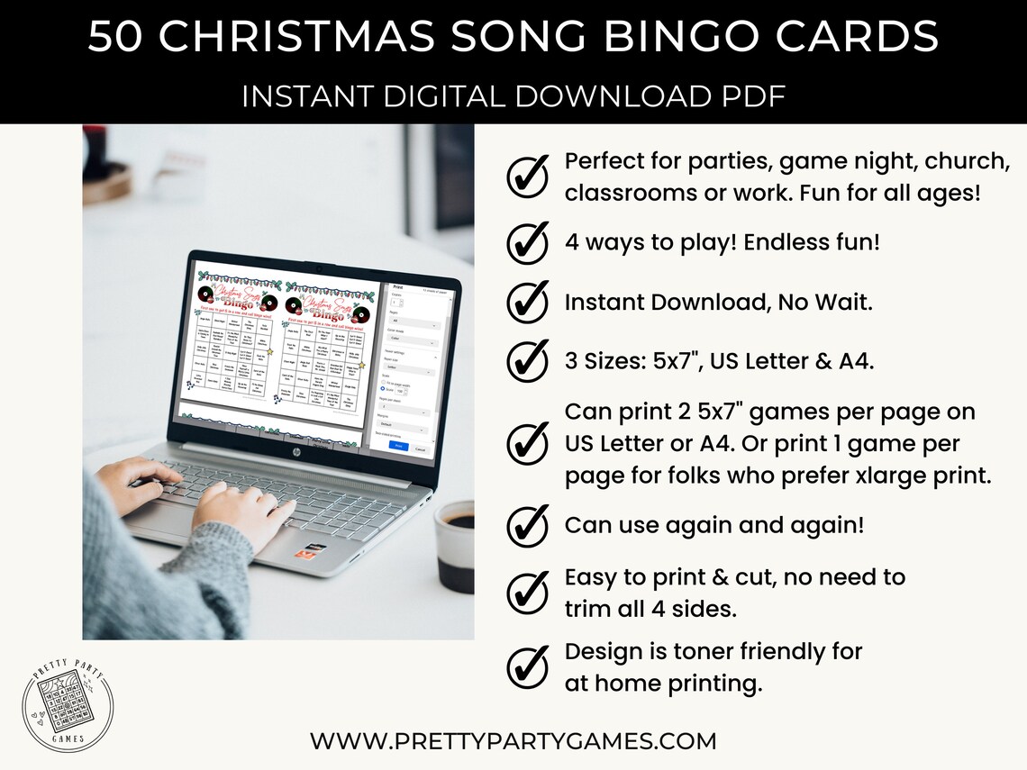 50 Printable Christmas Song Bingo Cards, Office Party Holiday Bingo ...