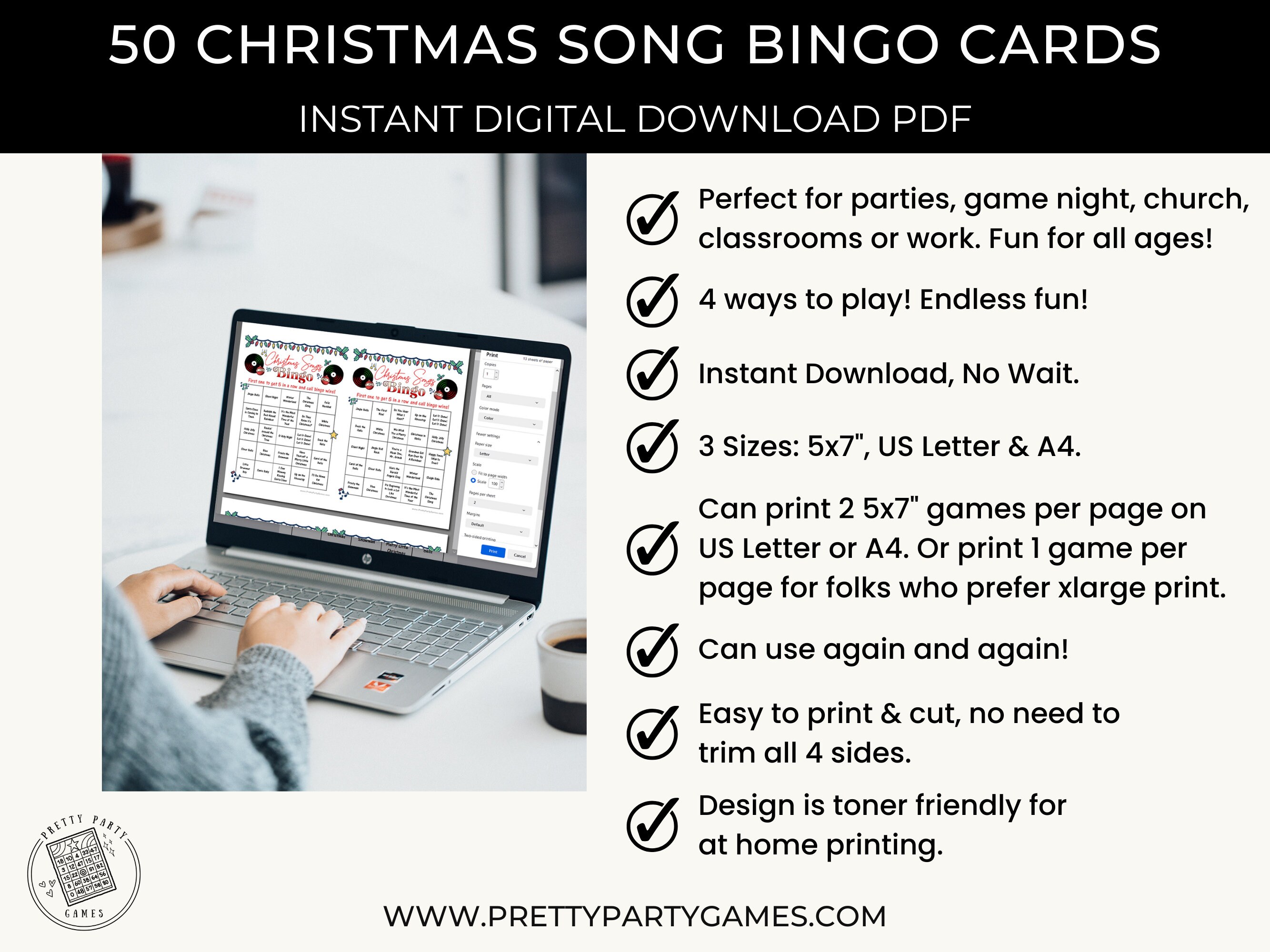 50 Printable Christmas Song Bingo Cards, Office Party Holiday Bingo ...