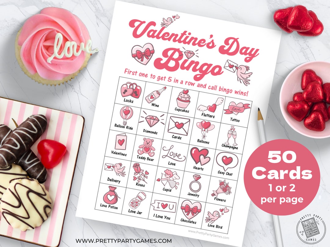 Printable Valentines Day Bingo Cards, Digital Valentines Bingo With ...