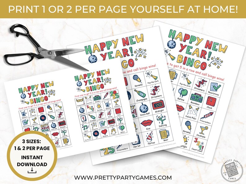 50 Printable New Years Bingo Cards, Work Holiday Bingo Game, New Years ...