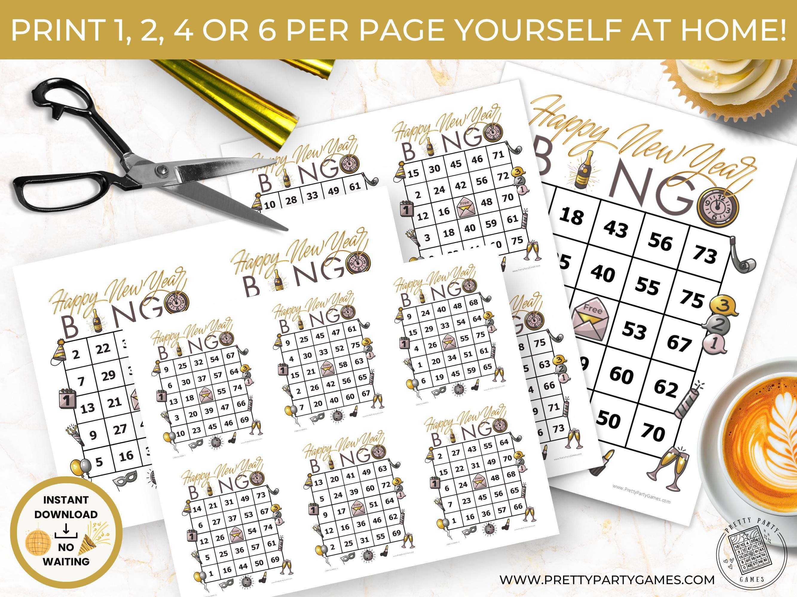 50 Printable New Years Eve Bingo Cards With Numbers, New Years Bingo ...