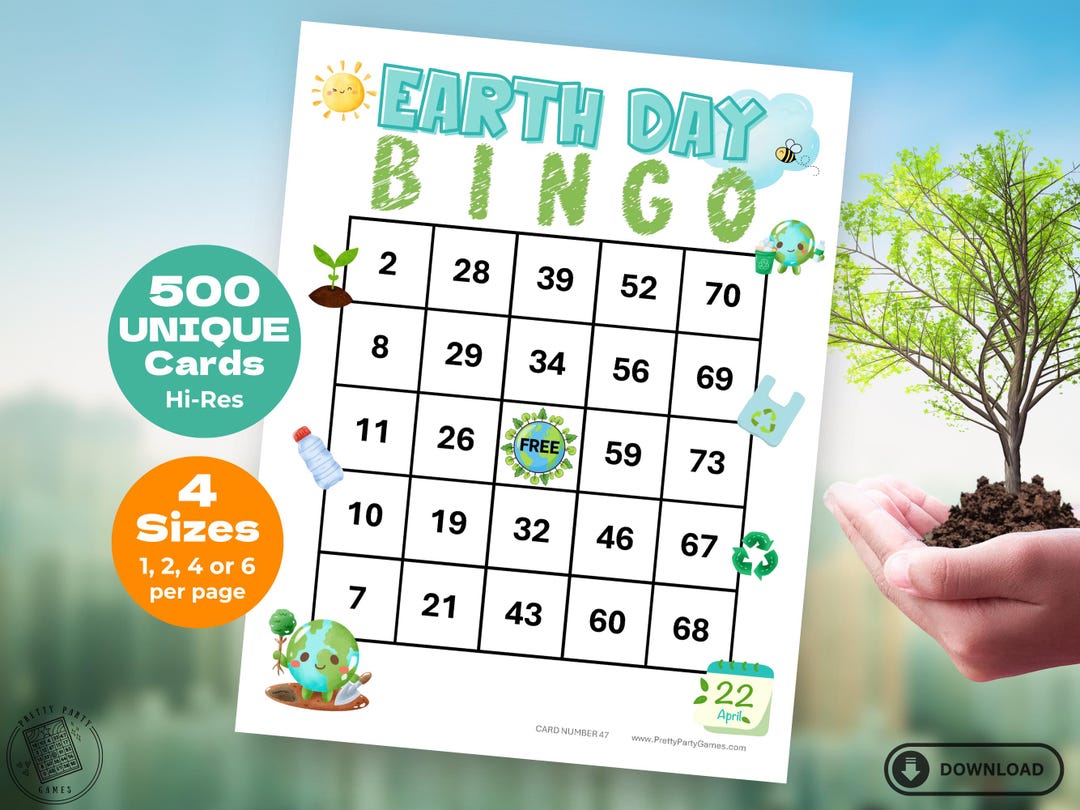 500 Earth Day Bingo Cards With Numbers, Printable Bingo Cards for ...