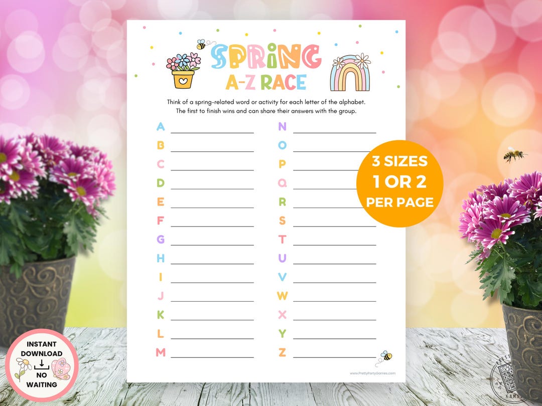 Spring A-Z Race Word Game, Springtime A-Z Game Printable, Office Party ...