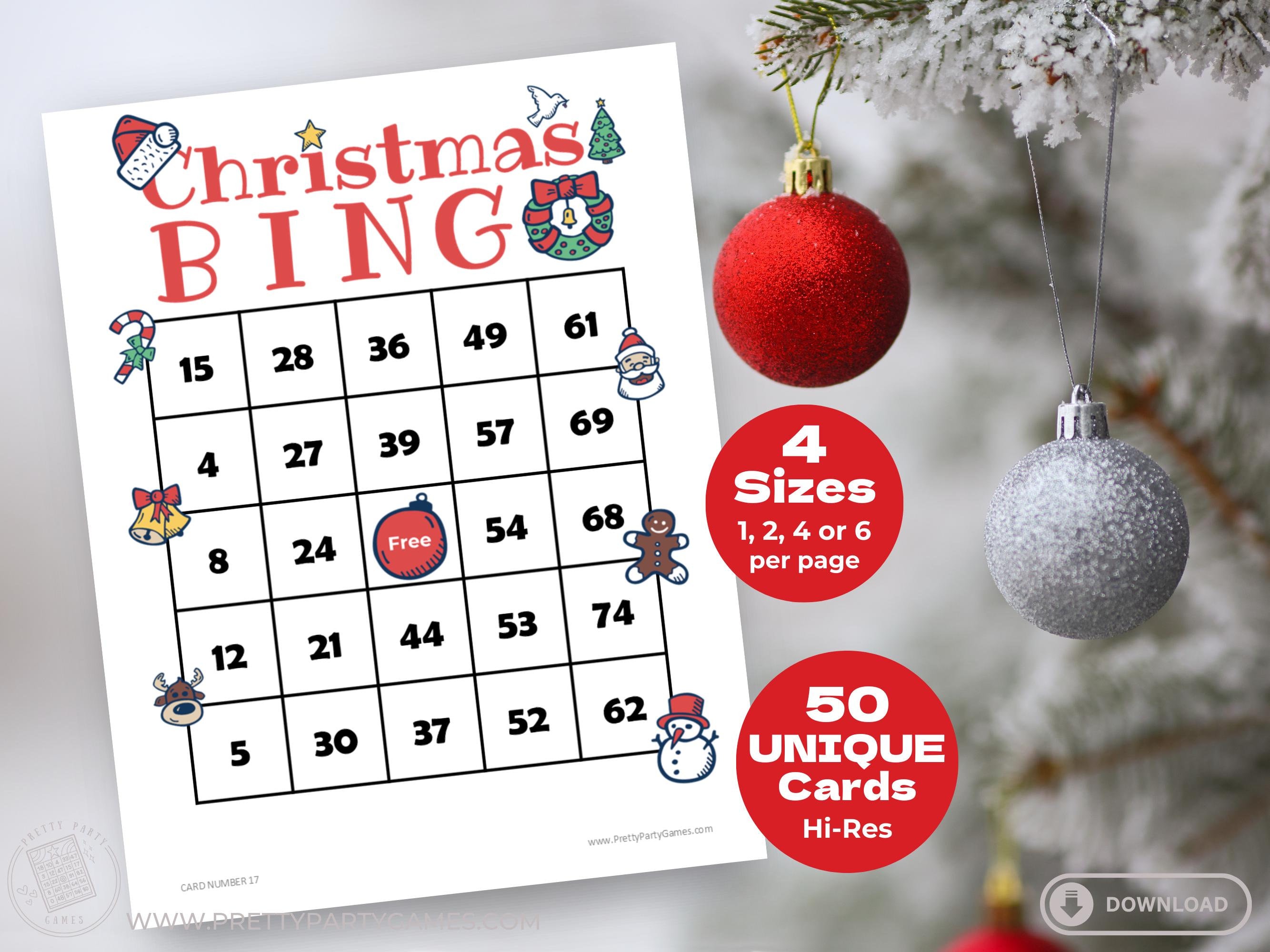 50 Christmas Bingo Cards With Numbers, Fun Christmas Bingo Game for ...