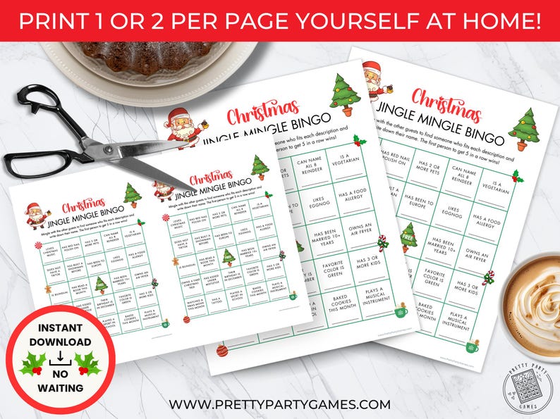 Printable Christmas Jingle Mingle Bingo Game, Fun Dinner Party ...