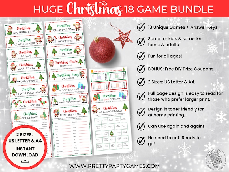 18 Printable Christmas Party Games Bundle, Workplace Christmas Games ...