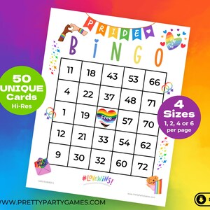 50 Pride Bingo Cards, Pride Month Printable Party Games, LGBTQIA Party ...