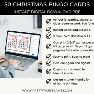 50 Printable Christmas Bingo Cards, Holiday Bingo Game, Fun Family ...