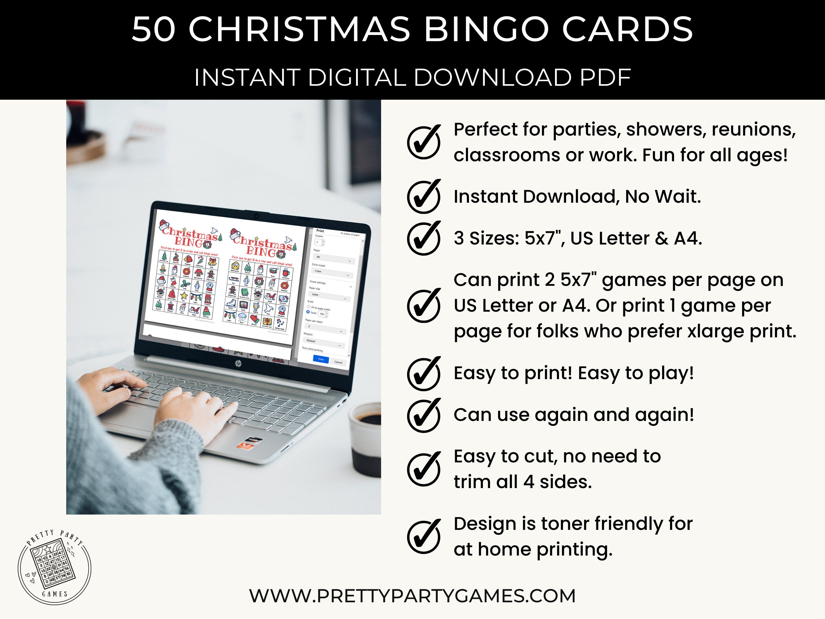 50 Printable Christmas Bingo Cards, Holiday Bingo Game, Fun Family ...
