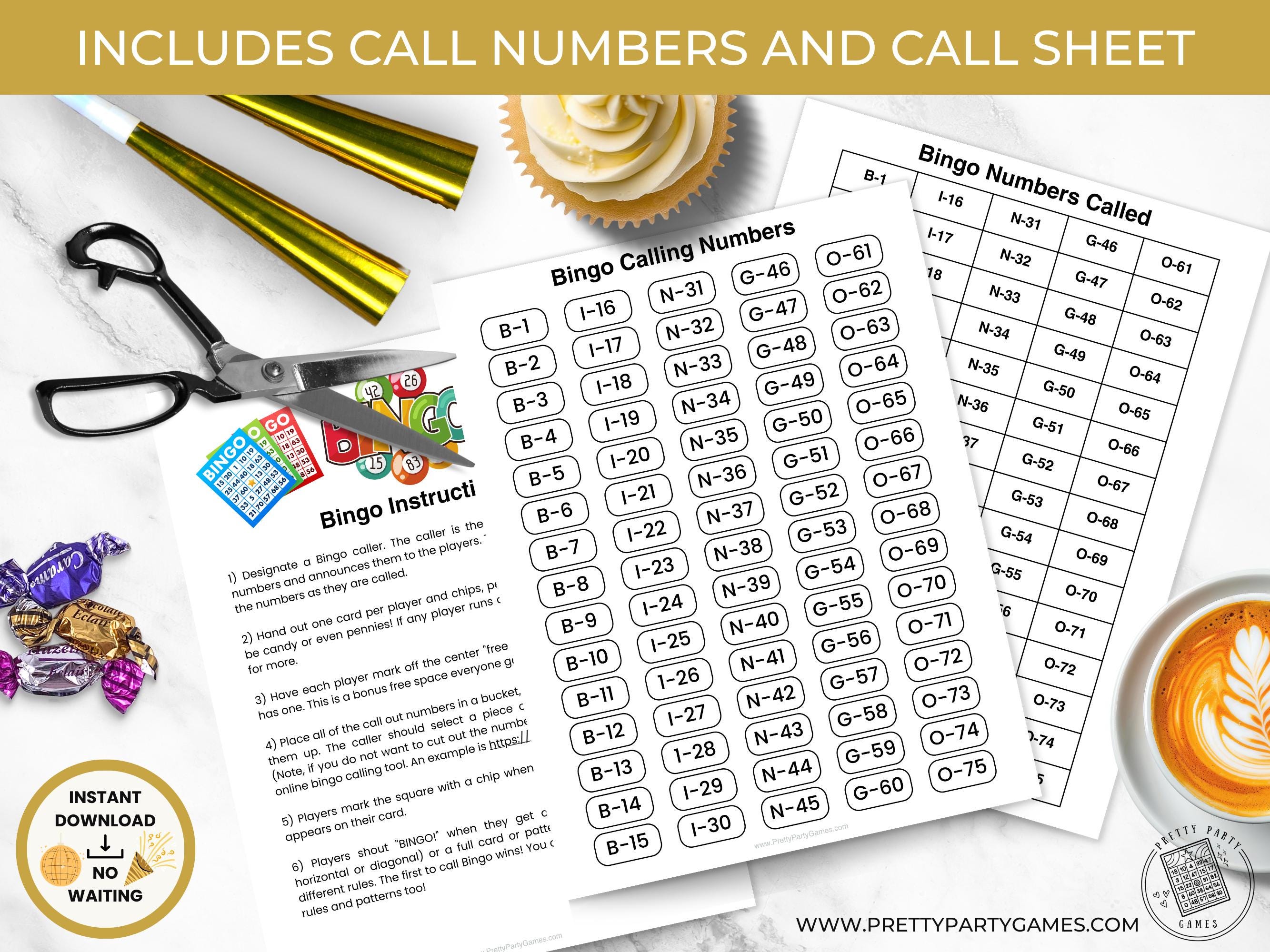 50 Printable New Years Eve Bingo Cards With Numbers, New Years Bingo ...