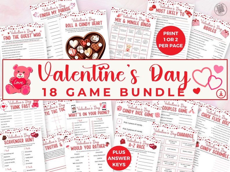 18 Printable Valentines Day Games Bundle, Great for Classroom Work ...