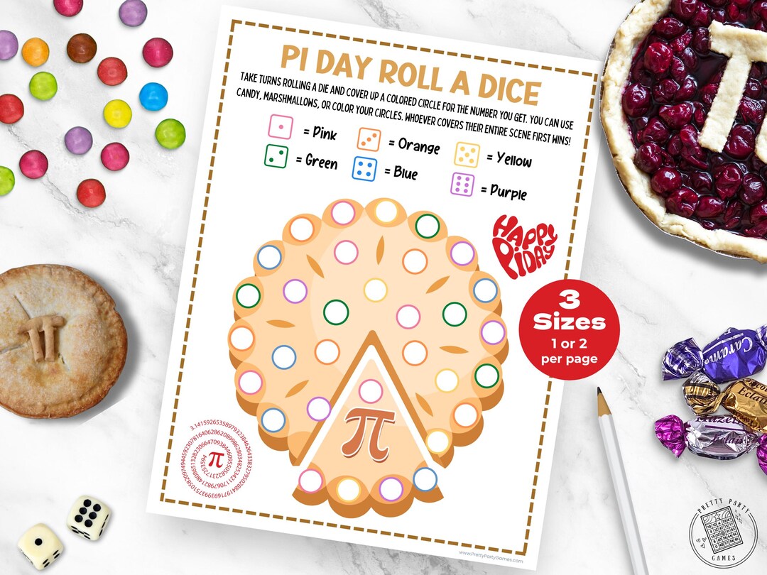 Pi Day Printable Roll A Dice Game, Pi Day Party Candy Dice Game, Pi Day ...