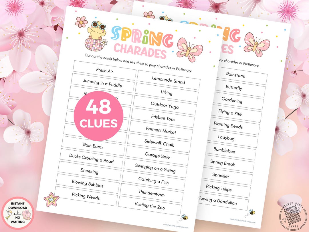 Spring Charades for Kids or Adults, 48 Springtime Charades Printable ...