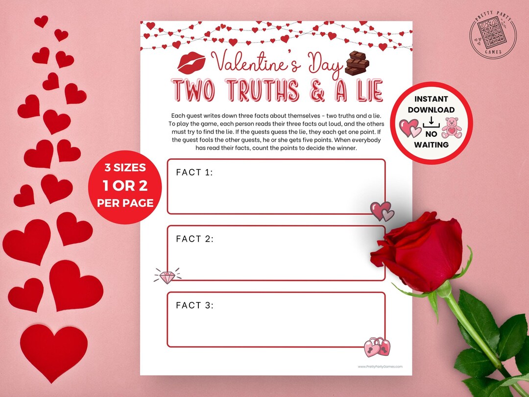 Valentine's Day Two Truths & A Lie Ice Breaker Game, Printable ...