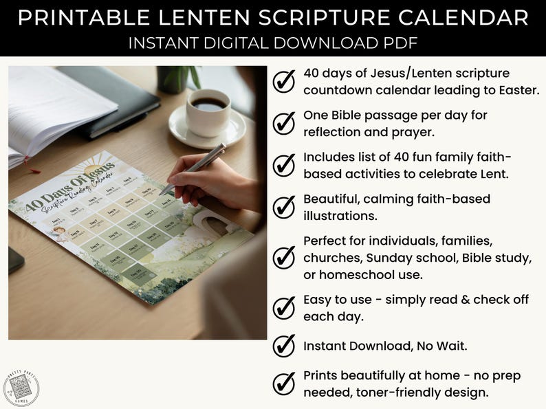 40 Days of Jesus Lenten Scripture Calendar, Lent Countdown Printable ...