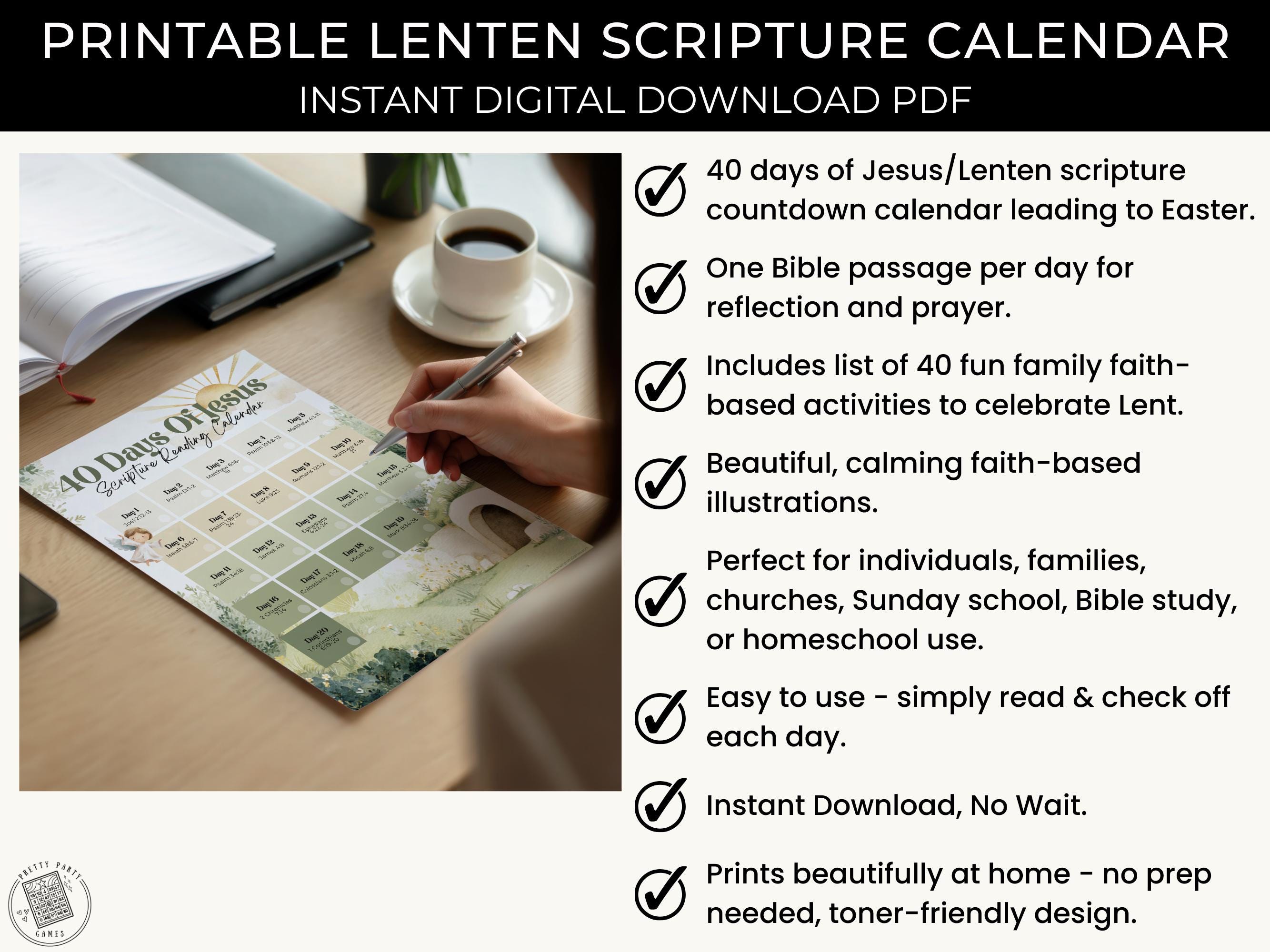 40 Days of Jesus Lenten Scripture Calendar, Lent Countdown Printable ...