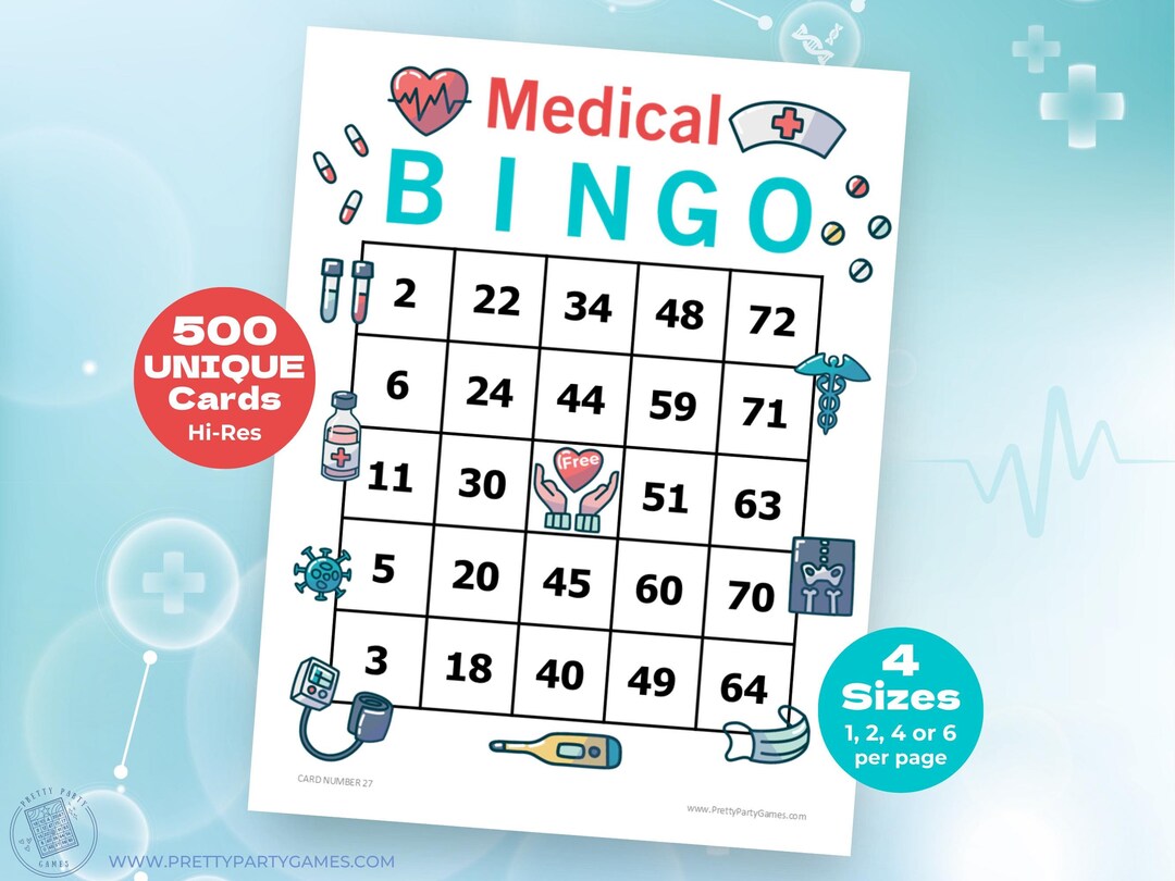 500 Printable Medical Bingo Cards With Numbers, Health Bingo for Nurse ...