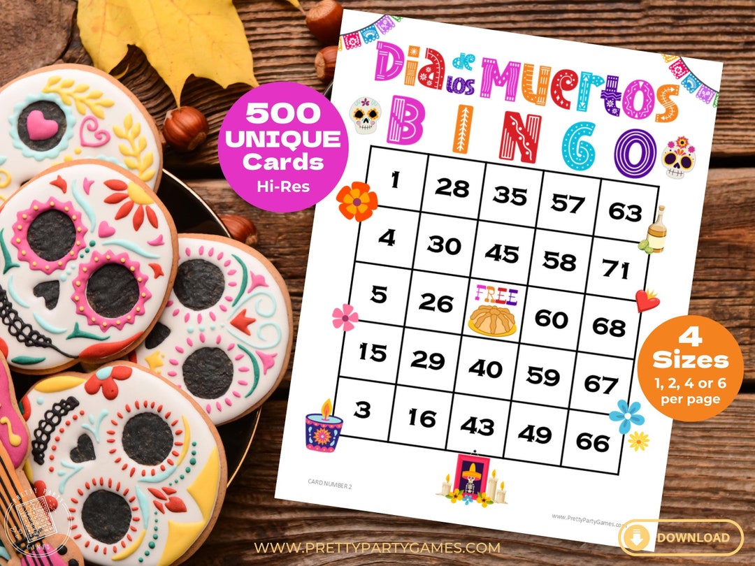 500 Dia De Los Muertos Bingo Cards With Numbers, Printable Party Games ...