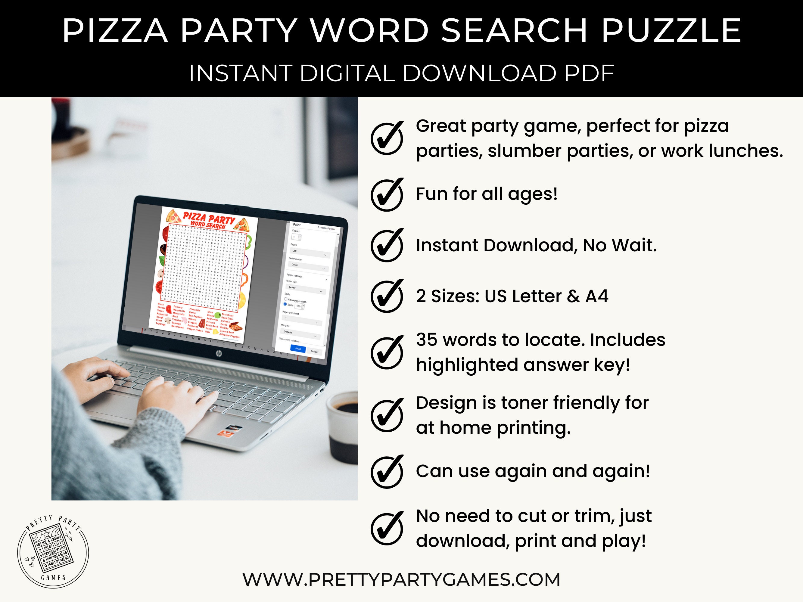 Printable Pizza Word Search Puzzle for Kids & Adults, Fun Pizza Party ...
