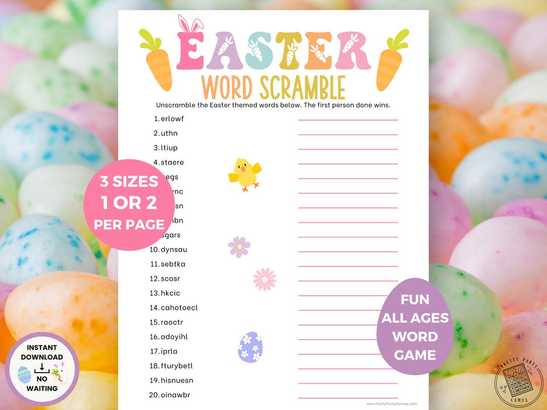 Easter Word Scramble Game, Printable Easter Party Games, Fun Easter ...