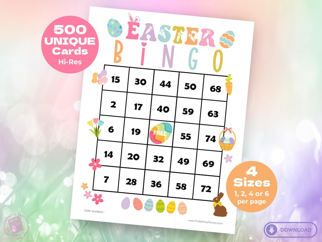 500 Easter Bingo Cards With Numbers, Easter Bingo Printable for Kids ...