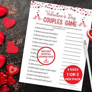 Valentine Couples Game Printable, Fun Valentines Day Games for Couples ...