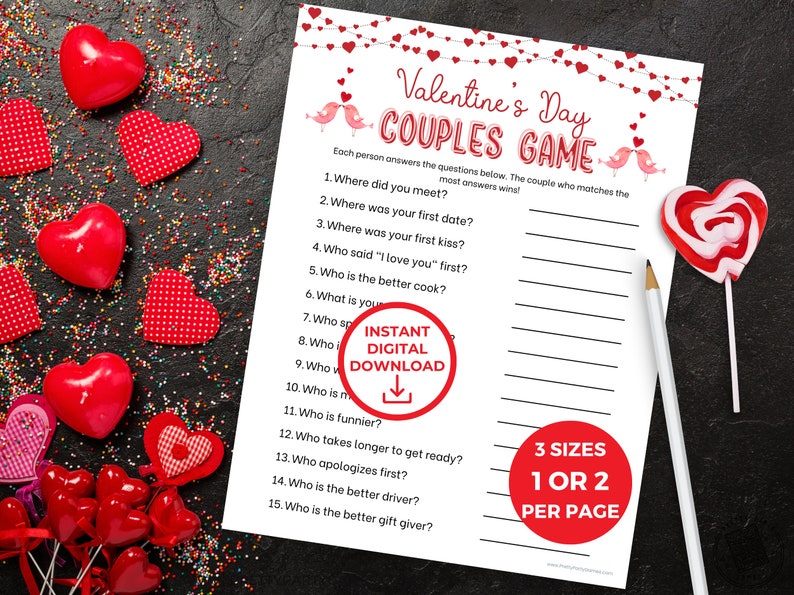 Valentine Couples Game Printable, Fun Valentines Day Games for Couples ...