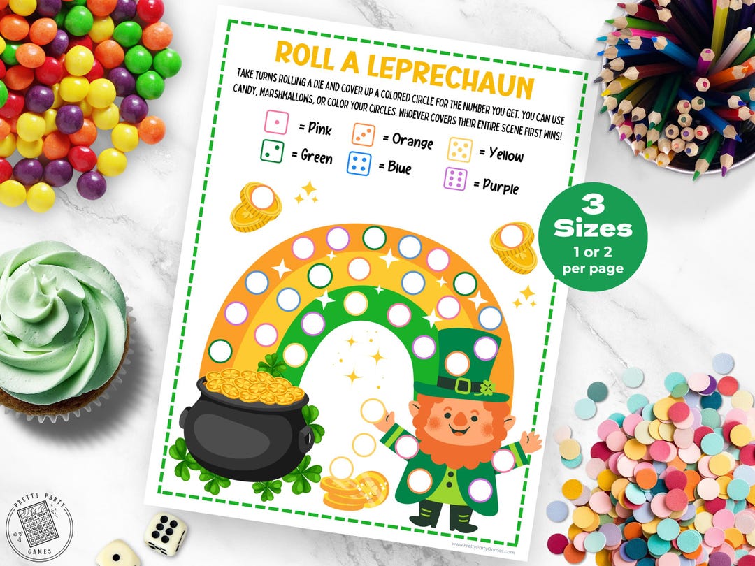 Roll A Leprechaun Game, Candy Dice Game Printable, Irish Holiday Roll A ...