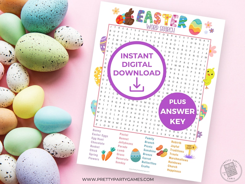 Printable Easter Word Search for Kids & Adults + Answer Key, Fun Easter Activities, Holiday ...
