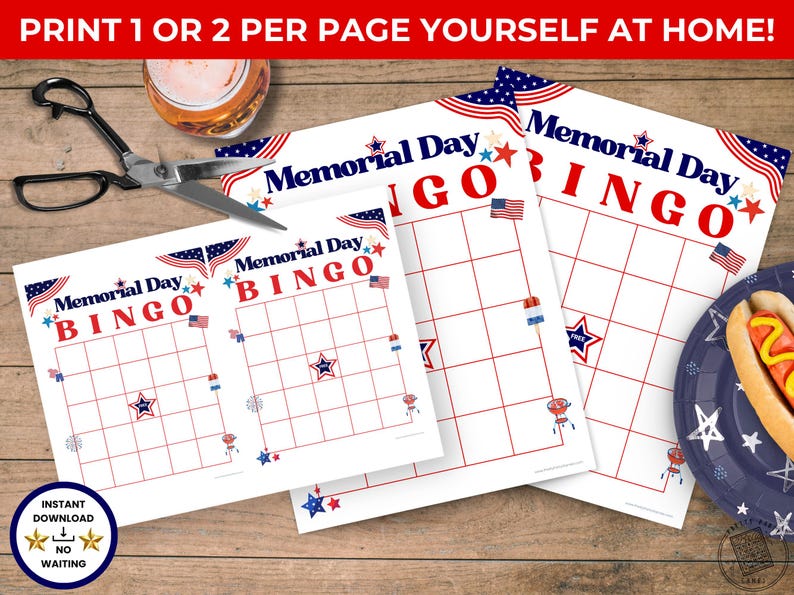 Memorial Day Blank Printable Bingo Card, Memorial Day Party Games ...