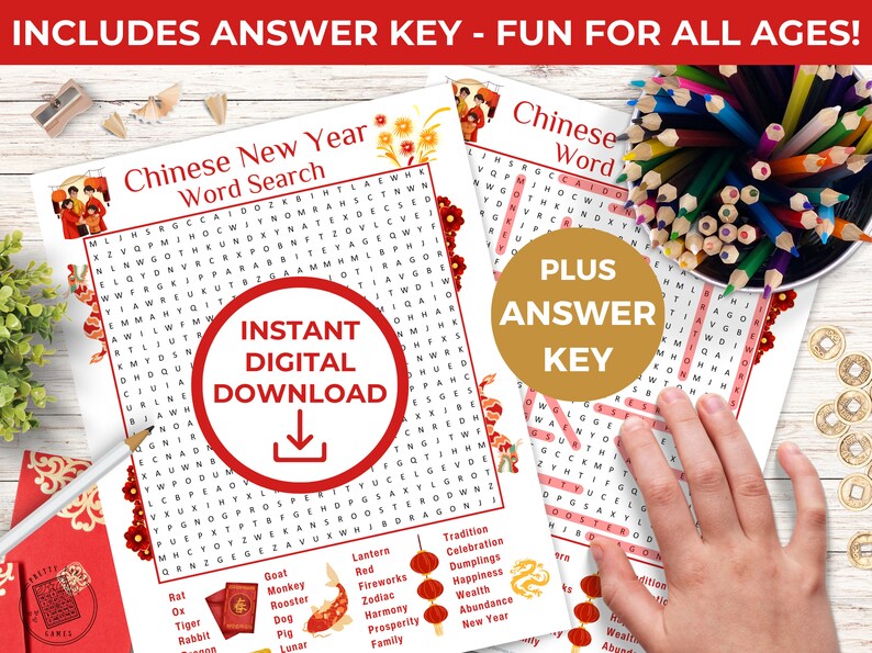 Chinese New Year Word Search Printable for Kids & Adults + Answer Key ...