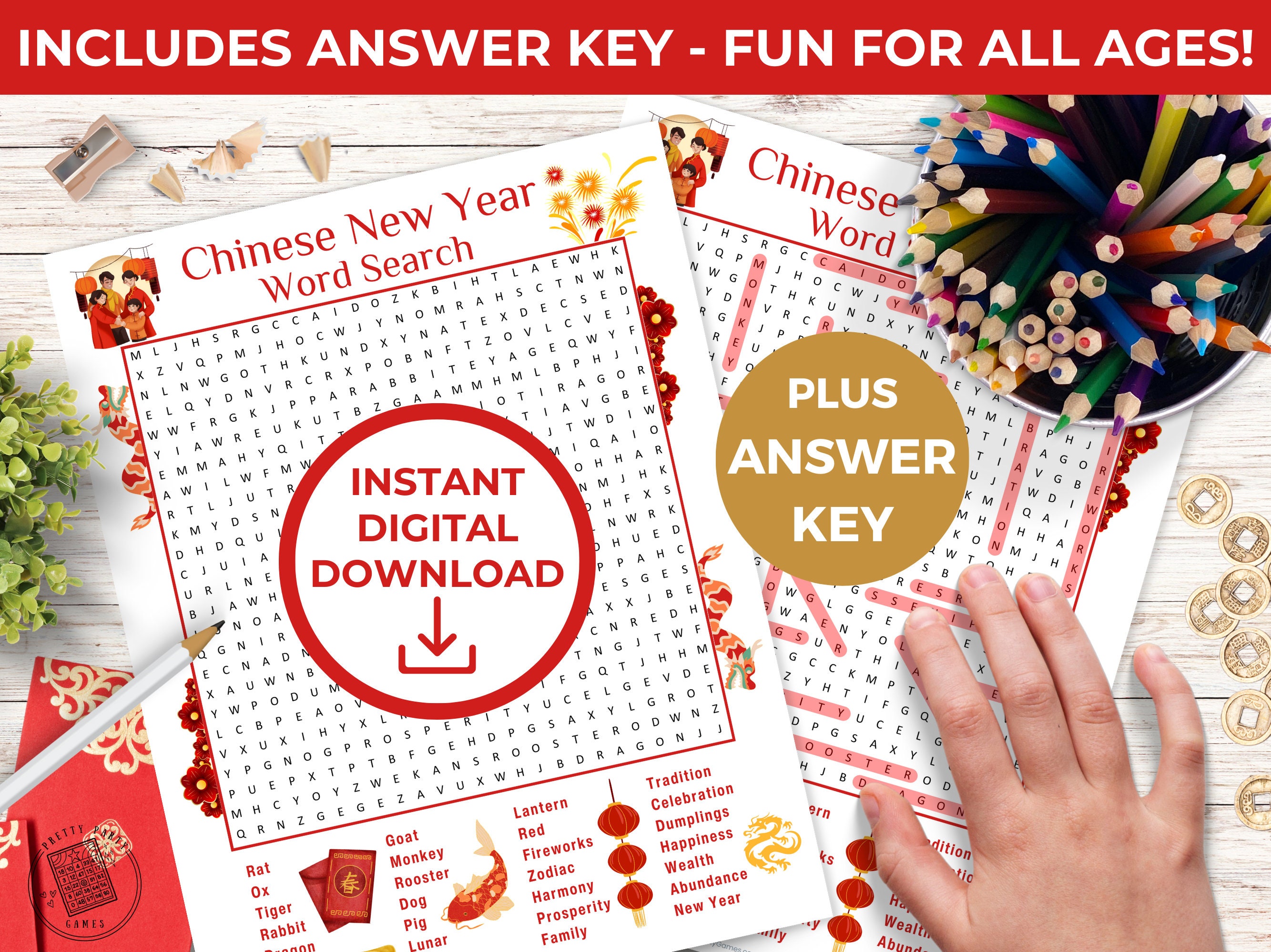 Chinese New Year Word Search Printable for Kids & Adults + Answer Key ...