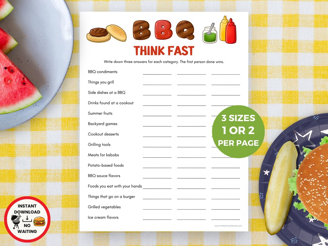 Backyard BBQ Think Fast Game, Summer Cookout Activities, Fun Printable ...