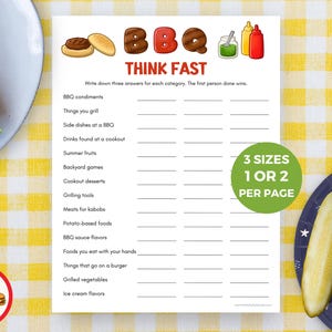Backyard BBQ Think Fast Game, Summer Cookout Activities, Fun Printable ...