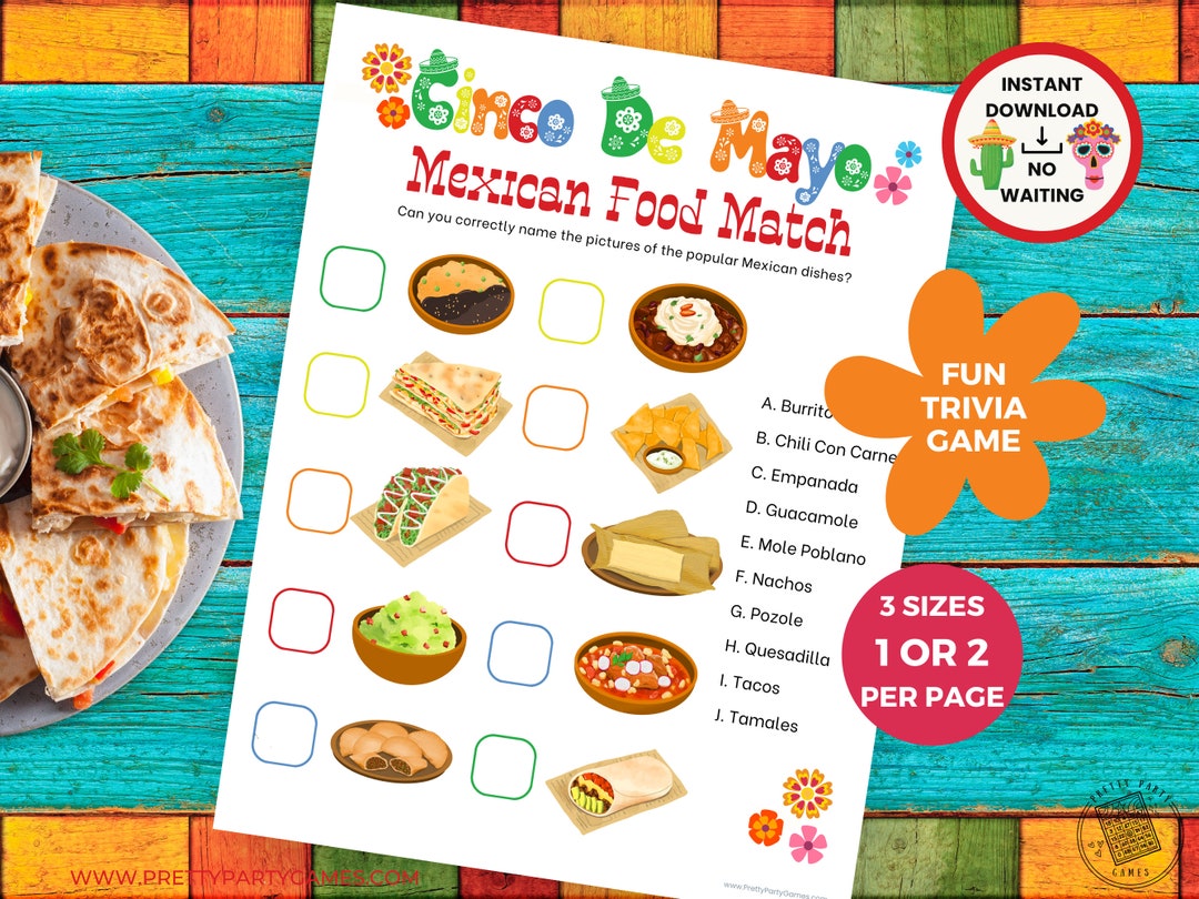 Cinco De Mayo Mexican Food Match Game, Fun Games for Cinco De Mayo ...