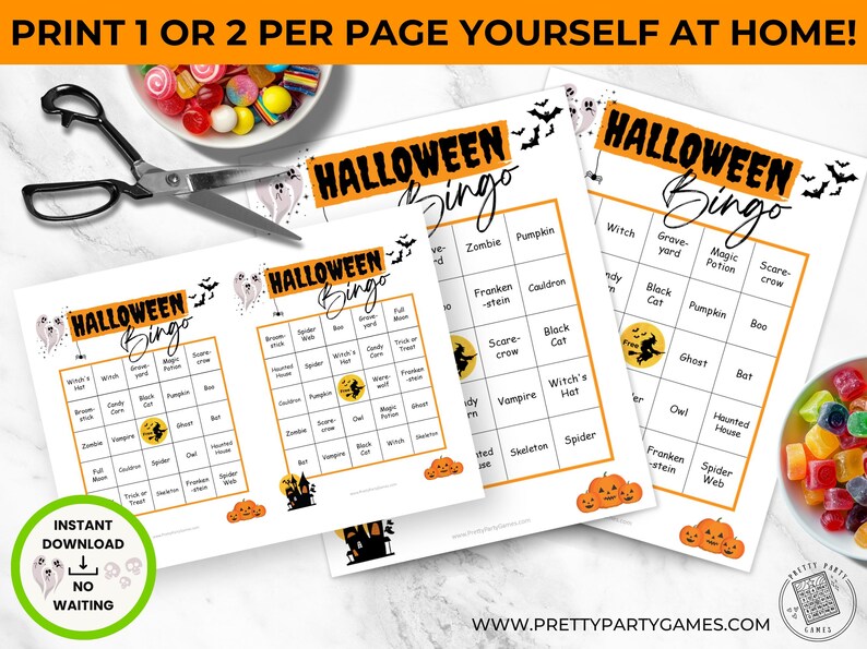 50 Halloween Themed Bingo Cards, Cute Bingo Game for Kids, Classroom ...