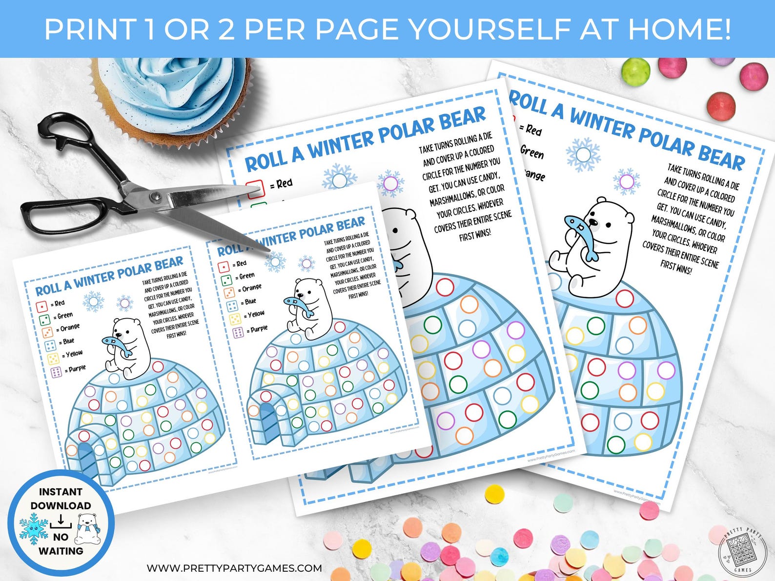 Winter Polar Bear Roll A Dice Game, Winter Candy Dice Game for Kids ...
