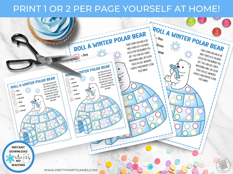 Winter Polar Bear Roll A Dice Game, Winter Candy Dice Game for Kids ...