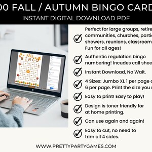 500 Fall Bingo Cards With Numbers, Autumn Printable Party Game, Fun ...