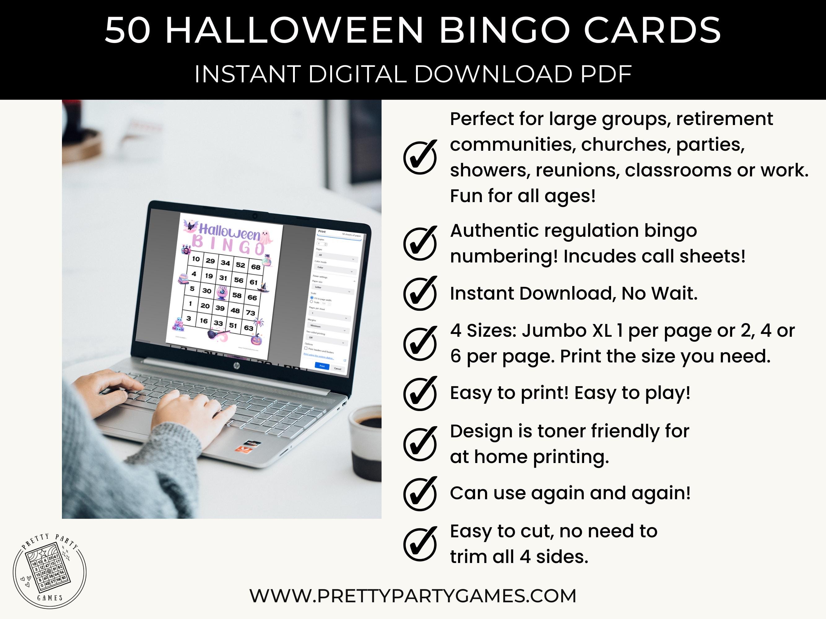 50 Witchy Pink Halloween Bingo Cards With Numbers, Printable Party ...