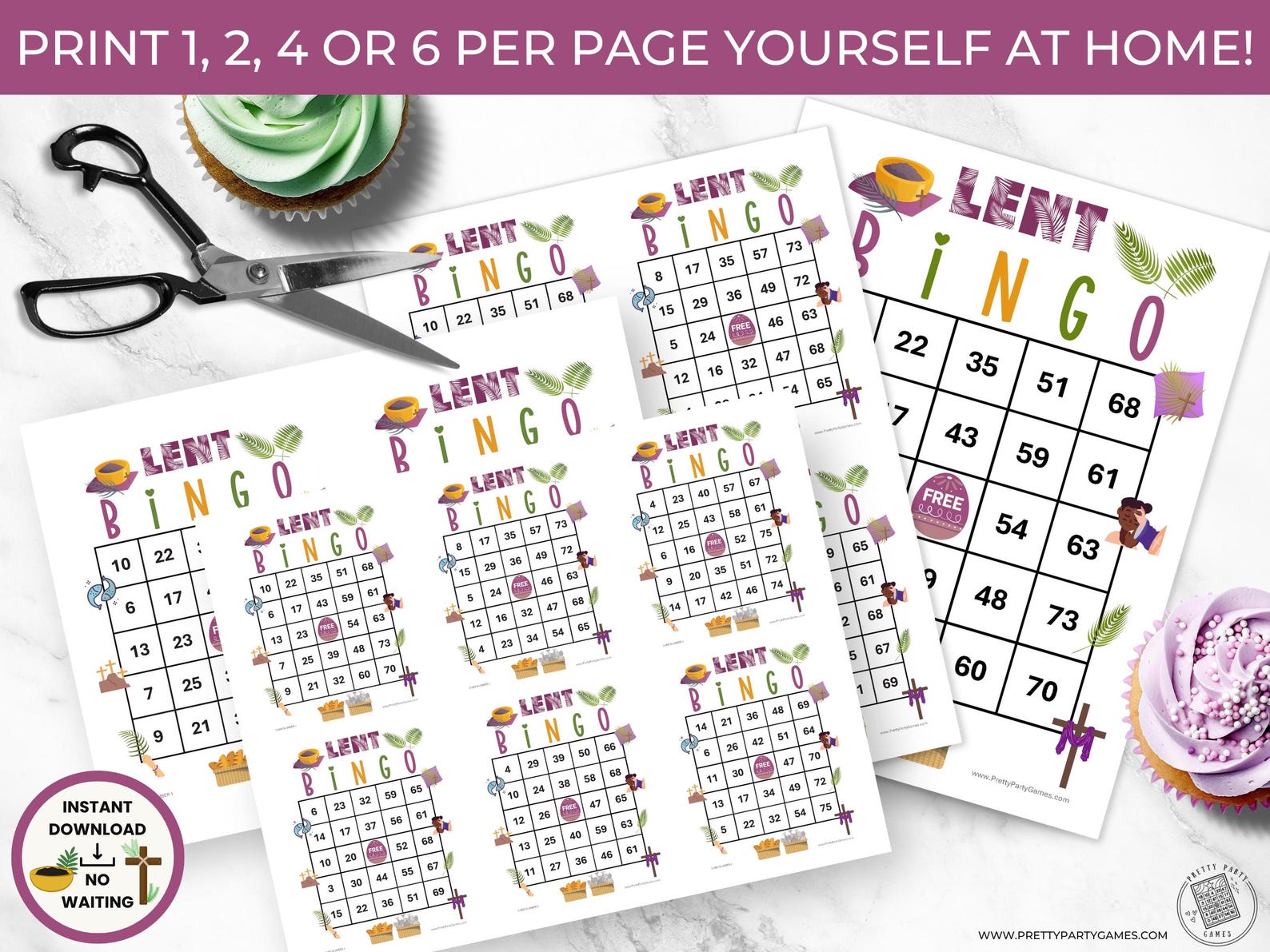50 Lent Bingo Cards With Numbers, Christian Lent Activities for Kids ...