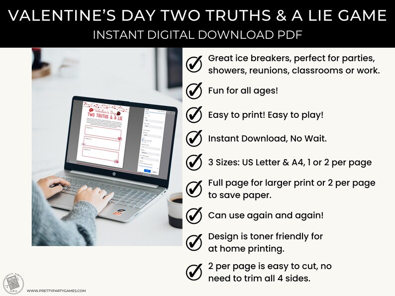 Valentine's Day Two Truths & A Lie Ice Breaker Game, Printable ...