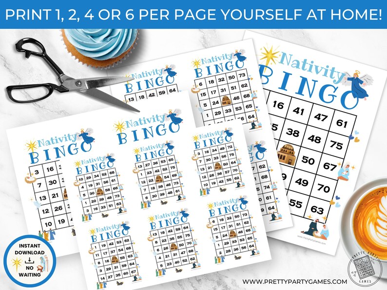50 Printable Nativity Bingo Cards With Numbers, Nativity Printable Game ...