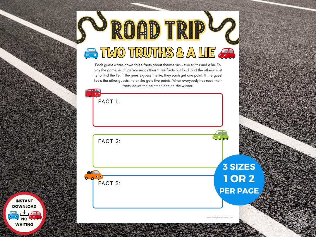 Road Trip Two Truths and a Lie Game, Fun Icebreaker Game for Car Trips ...