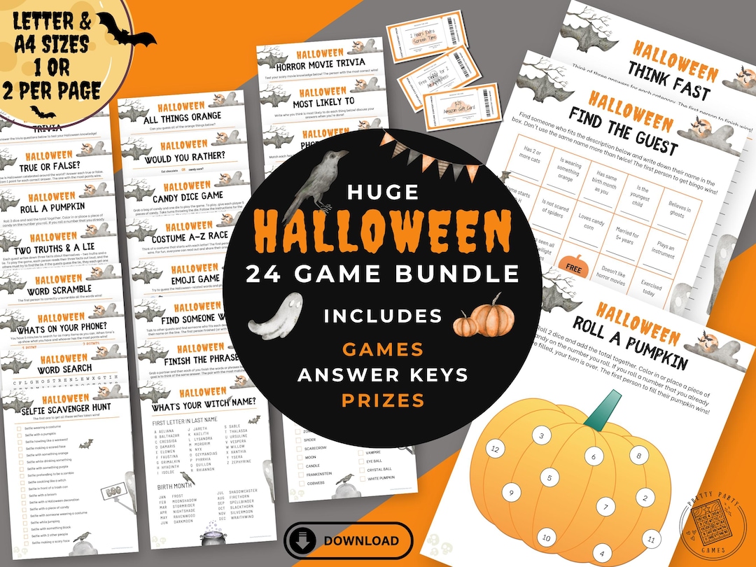 24 Printable Halloween Game Bundle, 24 Halloween Games for the Office ...