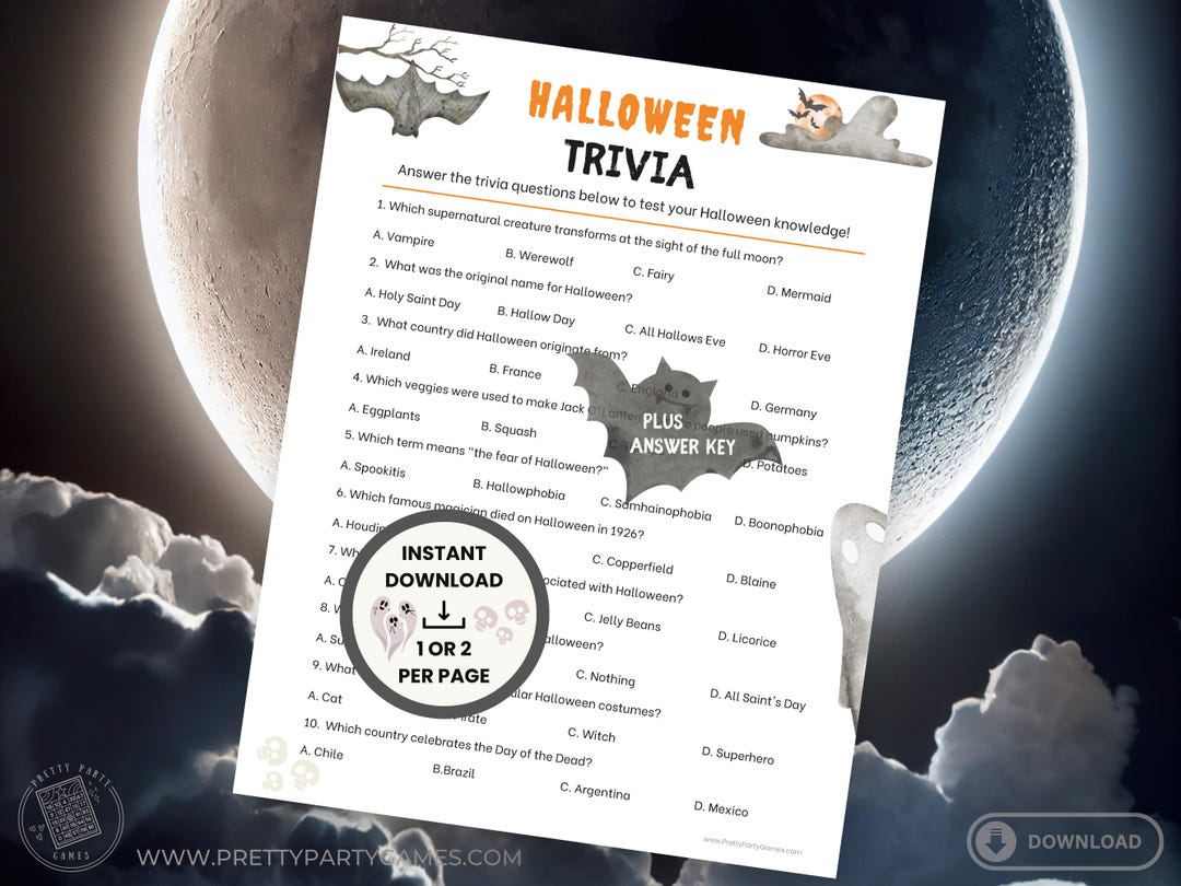 Digital Halloween Trivia Game, Printable Halloween Party Games for Kids ...