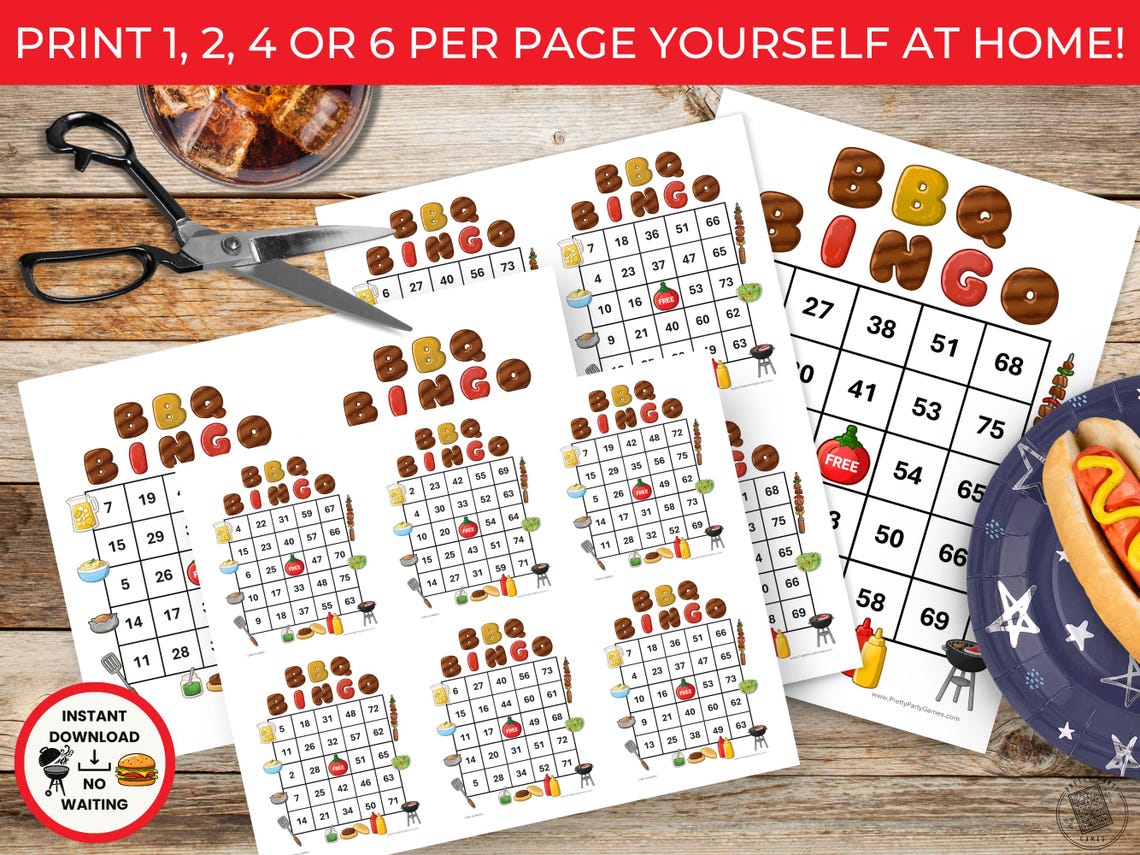 Backyard BBQ Bingo Game for Cookouts, 50 Printable Bingo Cards for ...