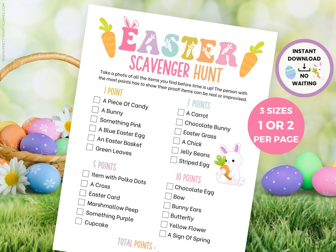 Printable Easter Scavenger Hunt, Indoor Easter Party Games for Kids ...