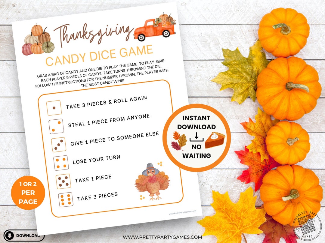 Thanksgiving Candy Dice Game for Kids, Holiday Classroom Games, Family ...