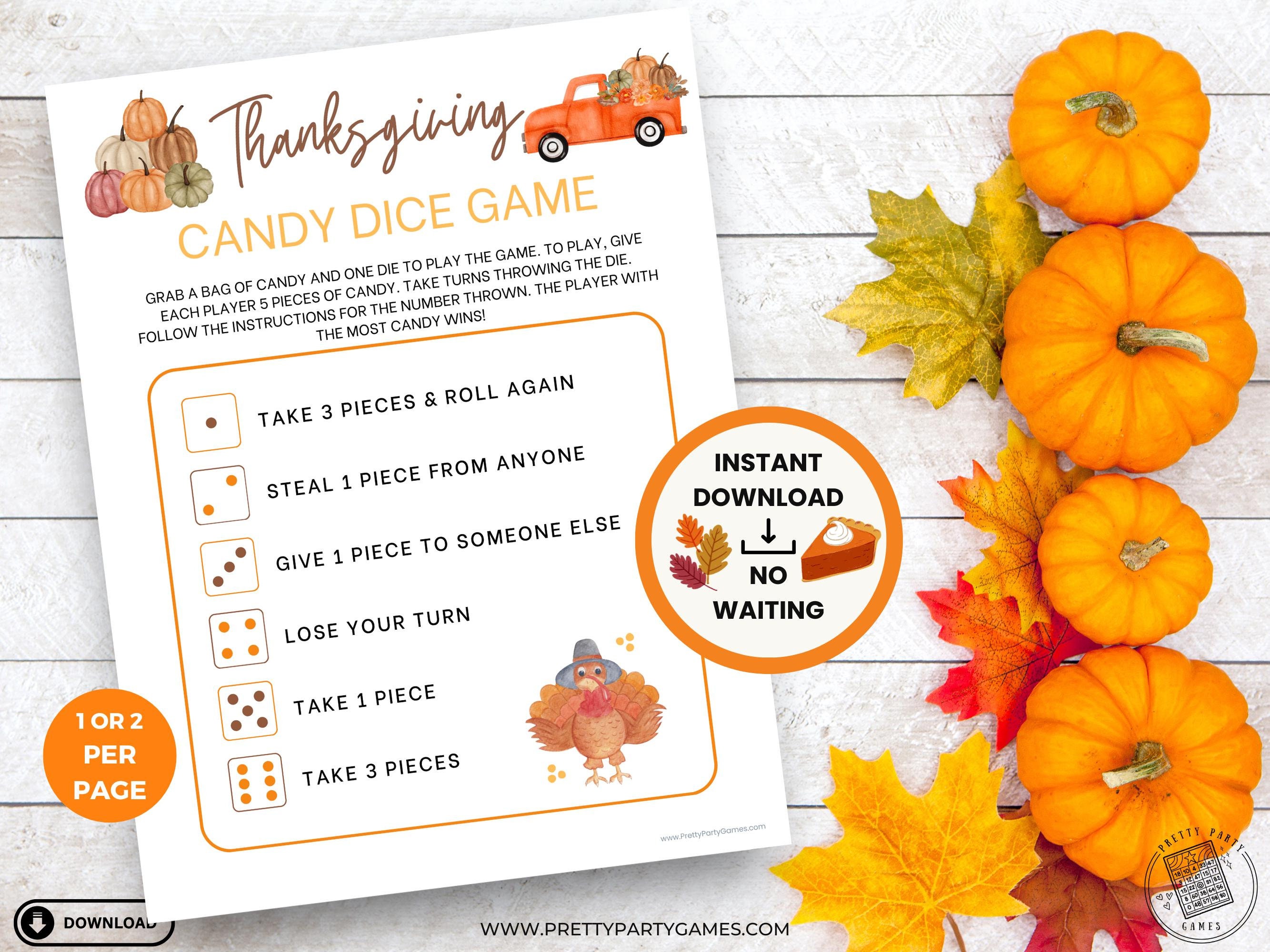 Thanksgiving Candy Dice Game for Kids, Holiday Classroom Games, Family ...